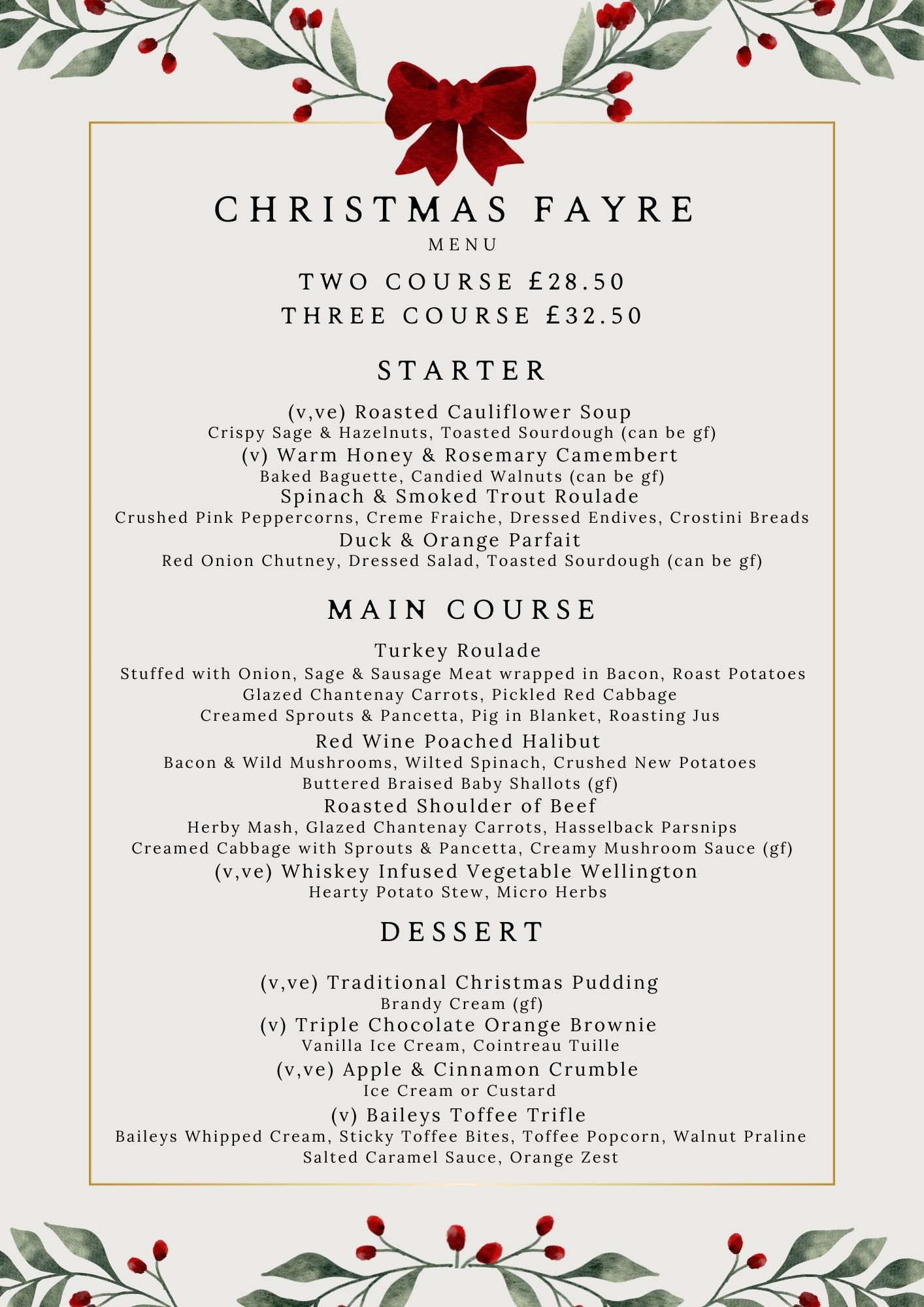 Christmas Fayre Menu Dishes - Harbour Lights